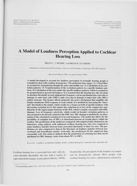 Pdf A Model Of Loudness Perception Applied To Cochlear Hearing Loss
