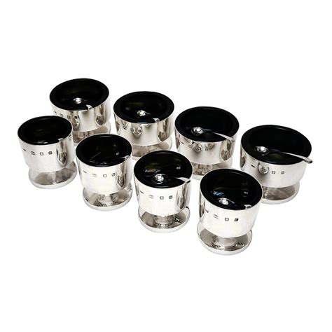 Set Of 8 Vintage Gerald Benney Silver Condiment Pots Salts And