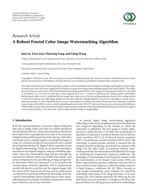 PDF A Robust Fractal Color Image Watermarking Algorithm
