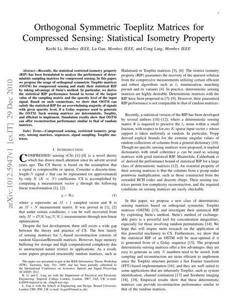 Pdf Orthogonal Symmetric Toeplitz Matrices For Compressed Sensing Statistical Isometry Property