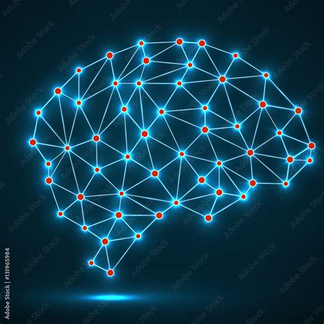 Abstract Polygonal Brain With Glowing Dots And Lines Network