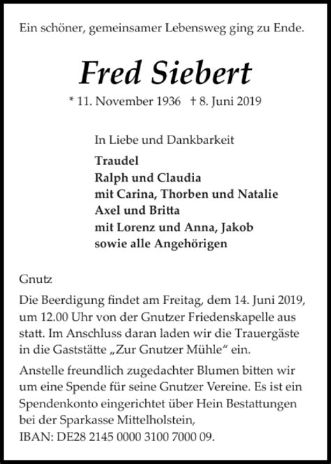 Traueranzeigen Von Fred Siebert Sh Z Trauer