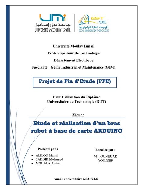 Réalisation Dun Bras Manipulateur À Base Darduino Pdf Robotique Robot