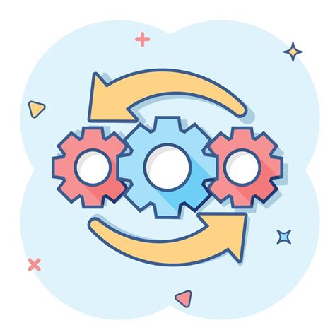 Operation Project Icon In Comic Style Gear Process Vector Cartoon