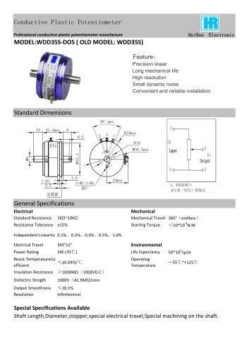 ANGULAR DISPLACEMENT SENSOR POTENTIOMETER PRECISION WDD35D4M