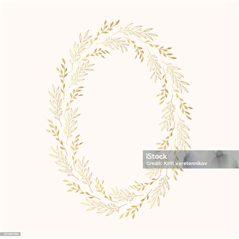 꽃 가지와 둥근 단풍 황금 화환 벡터 고립 된 봄 금 번성 테두리 웨딩 카드에 대한 우아한 소박한 초대 프레임 0명에 대한 스톡 벡터 아트 및 기타 이미지 Istock