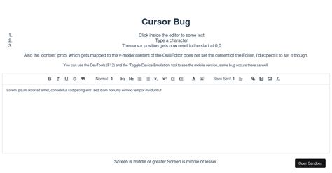 Vue Quill Cursor Bug Forked Codesandbox