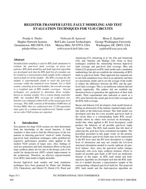 Pdf Register Transfer Level Fault Modeling And Test Evaluationtechniques For Vlsi Circuits