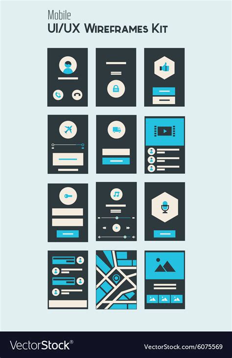 Mobile Ui And Ux Wireframes Kit Royalty Free Vector Image