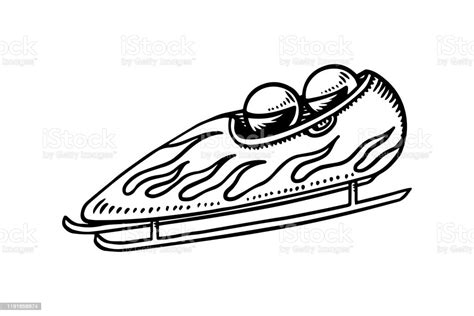 봅슬레이 동계 스포츠 중력 구동 썰매 썰매를 타고 두 명의 선수 라이더 오래된 낙서 빈티지 스케치에 그려진 손으로 새겨져 있습니다 벡터 일러스트레이션 Championship