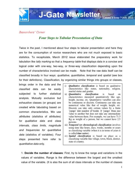 Four Steps To Tabular Presentation Of Data Statistical Classification