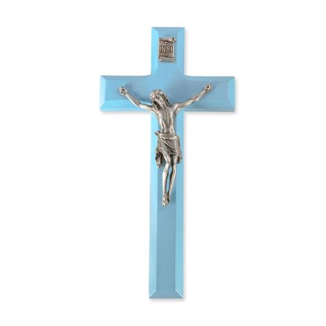 Altar Crosses And Crucifixes 7 Blue Wood Crucifix With Genuine Fine