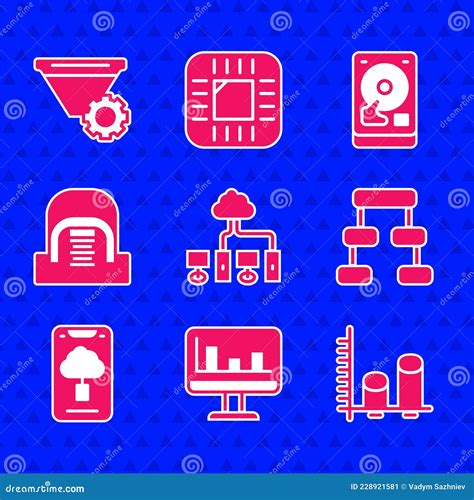 Set Computer Network Monitor With Graph Chart Data Analysis Hierarchy Organogram Cloud
