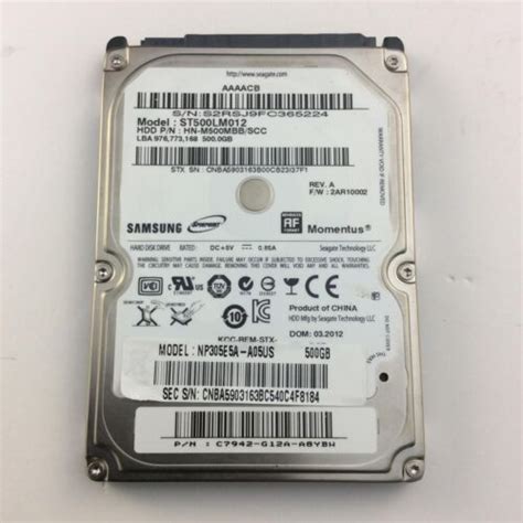ST500LM012, HN-M500MBB/SCC, FW 2AR10002, Samsung 500GB SATA 2.5 Hard ...