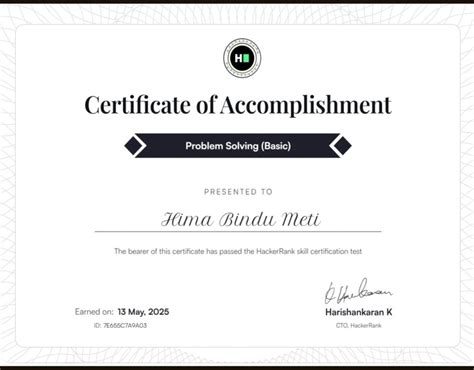 Java Hackerrank Problemsolving Certificate Programming Codingjourney Himabindu Meti