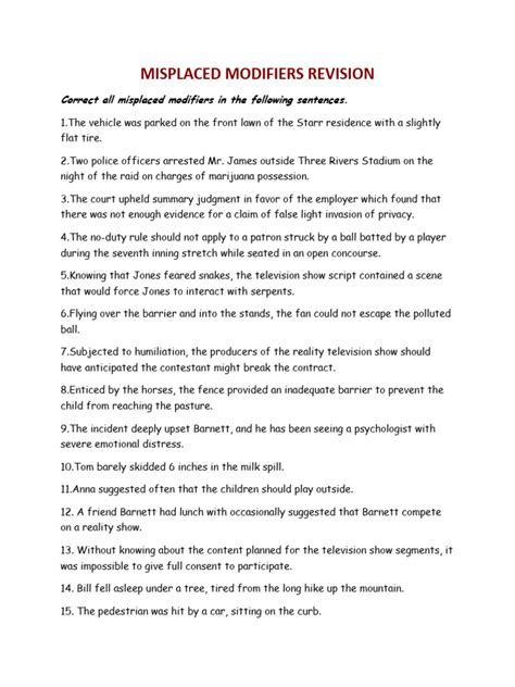 Gr 9 Misplaced Modifiers Exercises Pdf