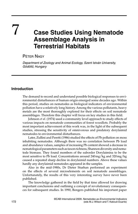 Pdf Case Studies Using Nematode Assemblage Analysis In Terrestrial