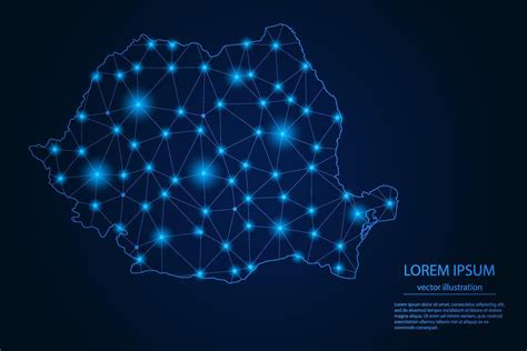 Abstract Image Romania Map With Blue Glow Dots And Lines On Dark Gradient Background 3d Mesh