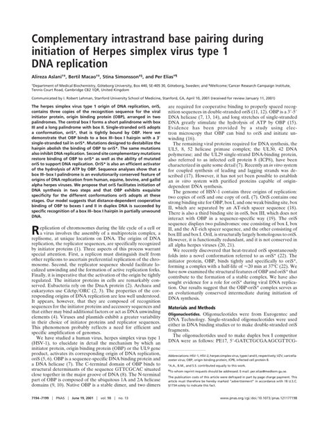 Pdf Complementary Intrastrand Base Pairing During Initiation Of Herpes Simplex Virus Type 1