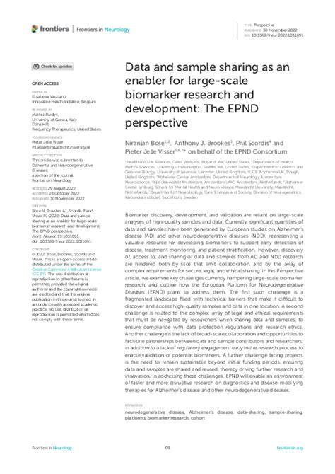 Pdf Data And Sample Sharing As An Enabler For Large Scale Biomarker Research And Development