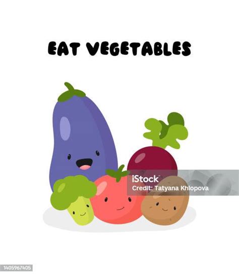 재미있는 야채가 담긴 포스터 카드 포스터 배너 책 팩에 인쇄 옷 직물 섬유 또는 접시에 인쇄 만화 스타일의 벡터 일러스트레이션 건강한 생활방식에 대한 스톡 벡터 아트 및