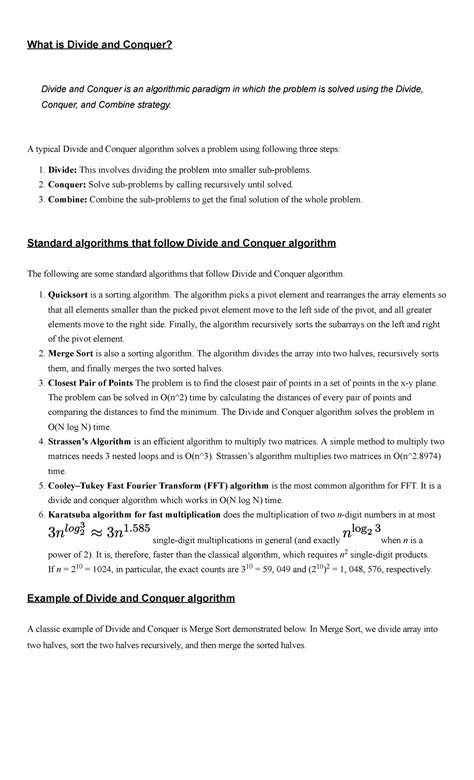 Ch3 3 Classic Algorithms What Is Divide And Conquer Divide And Conquer Is An Algorithmic