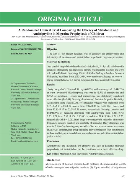 Pdf A Randomized Clinical Trial Comparing The Efficacy Of Melatonin And Amitriptyline In