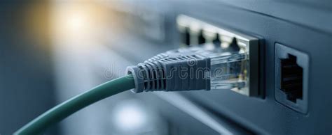 The Ethernet Cable Connecting To A Network Device In A Modern Setup Ai Generated Image Stock