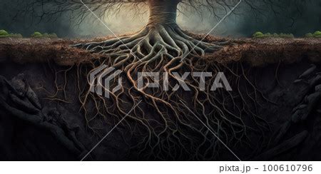 Panorama of tree roots system extending のイラスト素材 100610796 PIXTA