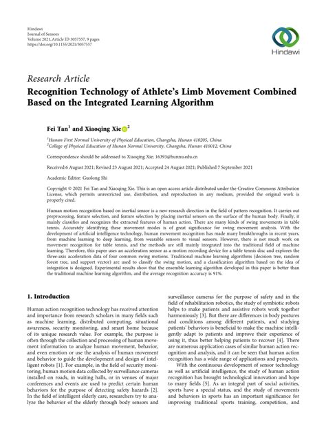 Pdf Recognition Technology Of Athletes Limb Movement Combined Based On The Integrated