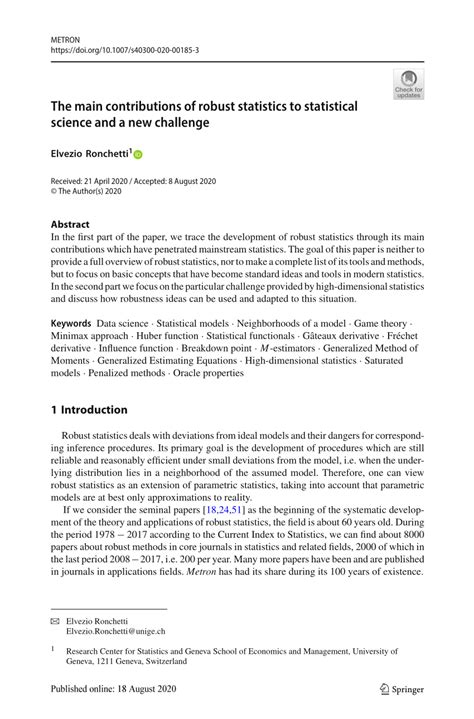 Pdf The Main Contributions Of Robust Statistics To Statistical