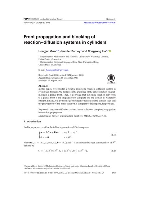 Front Propagation And Blocking Of Reaction Diffusion Systems In Cylinders Request Pdf