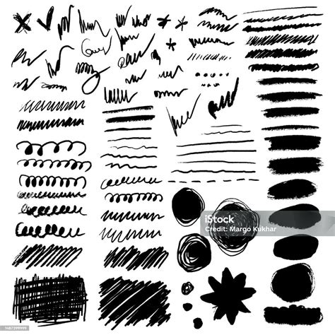 낙서가 설정되었습니다 손으로 그린 연필 곱슬 선 검은색 마커 그리기 구불구불한 선 획 벡터 컬렉션 페인트 브러시 스케치 흰색 배경에 분리된 스크롤 질감 요소 개체 그룹에