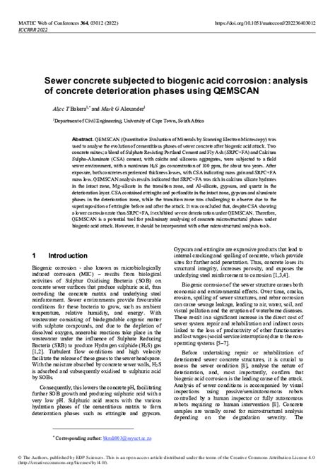 Pdf Sewer Concrete Subjected To Biogenic Acid Corrosion Analysis Of Concrete Deterioration