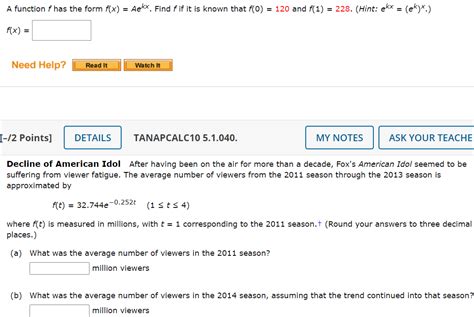 solved a function f has the form f x aekx find f if it is
