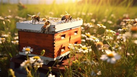 Premium Photo Beehive Apiary Bees And Flowers In The Meadowgenerative Ai