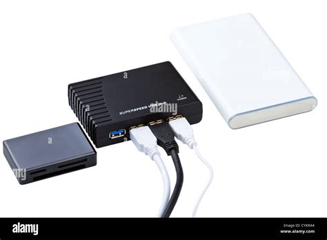Superspeed Usb Hub Hard Disk And Card Reader Isolated On A White Background Stock Photo Alamy