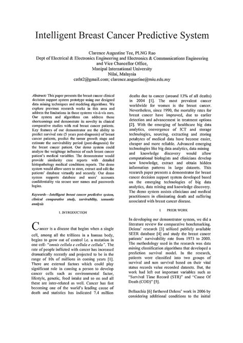 Pdf Intelligent Breast Cancer Predictive System