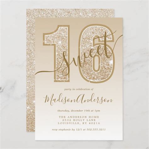 Gold Glitter Script Sweet 16 Birthday Party Invitation Zazzle