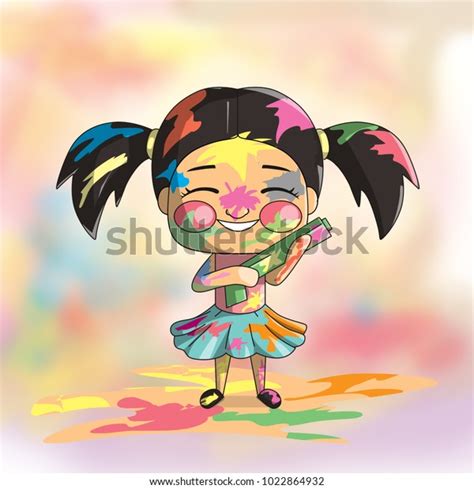 Cute Girl Playing Holi Stock Illustration 1022864932 Shutterstock