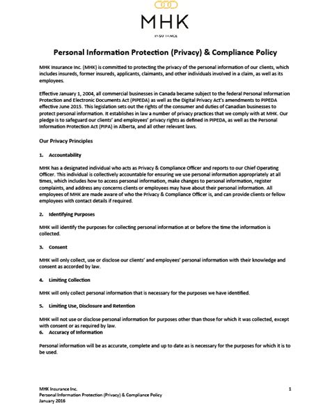 Mhk Personal Information Protection Privacy And Compliance Policy Mhk Insurance