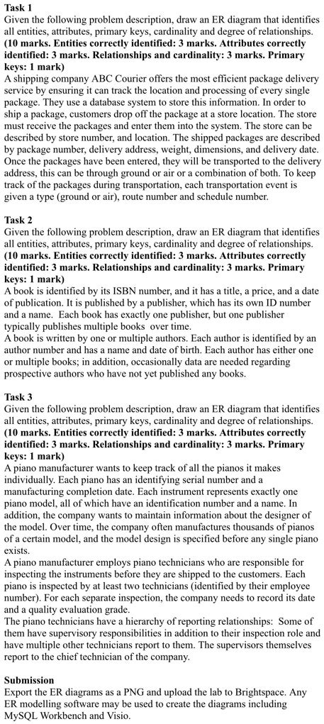 Task 1 Given The Following Problem Description Draw An Er Diagram That