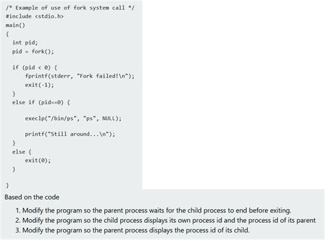 Solved Example Of Use Of Fork System Call Include