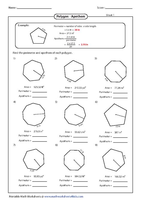 Apothem All English Worksheet Find The Perimeter And Apothem Of