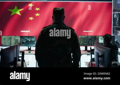 American Army Working In A Command Post With Green Screen Soldiers Examining Satellite Imagery