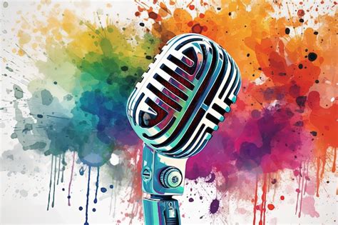 Premium Ai Image Stage Microphone On Colorful Background Mic For Singer Podcast Voice Artist