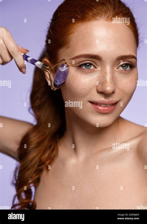 Natural Beauty And Skin Care Concept Portrait Of Smiling Redhead Woman