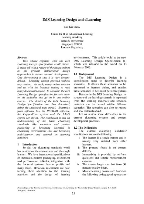 Pdf Ims Learning Design And Elearning