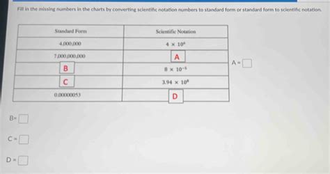 Solved Fill In The Missing Numbers In The Charts By Converting Scientific Notation Numbers To