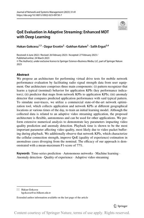 Qoe Evaluation In Adaptive Streaming Enhanced Mdt With Deep Learning